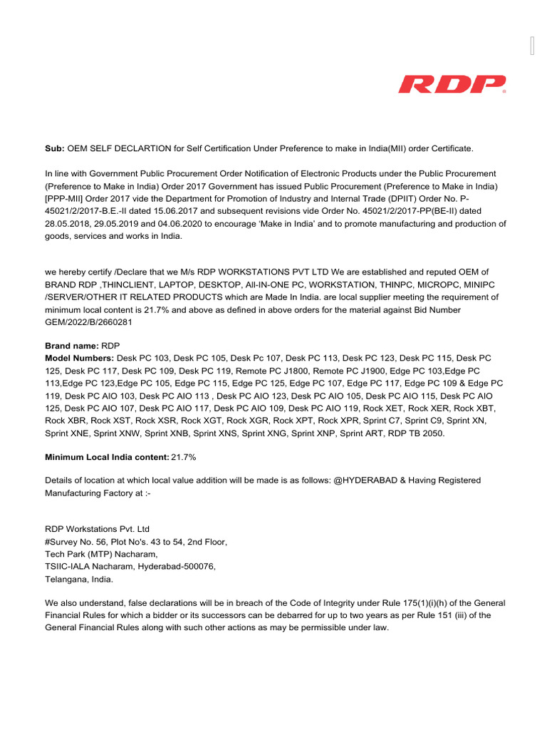 GEM - 2022 - B - 2660281 - GeM MII | PDF | Personal Computers | Desktop Computer