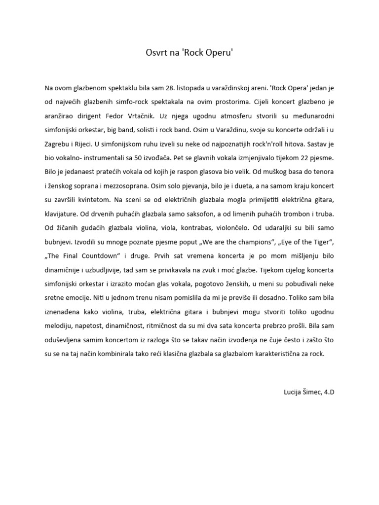 Osvrt Na 'Rock Operu' | PDF