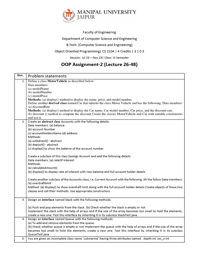 Java OOP & Data Structures Assignment | PDF | Class (Computer Programming) | Method (Computer ...