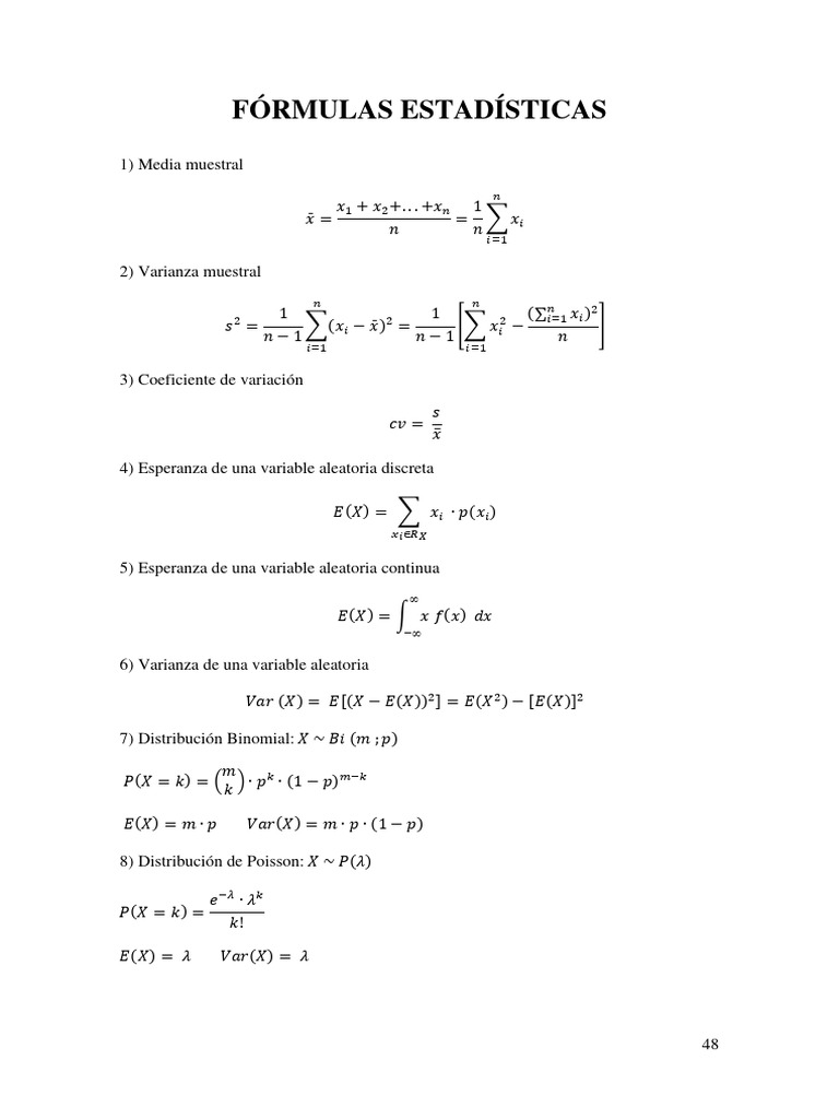 Hoja Formulas | Descargar gratis PDF | Prueba T de Student | Media