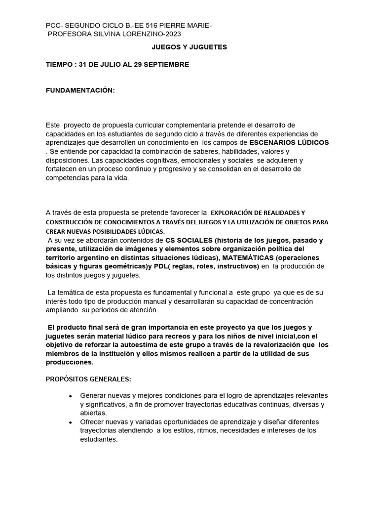 PCC 2 SEGUNDO CICLO. JUEGOS Y JUGUETES | PDF | Educación de la primera ...