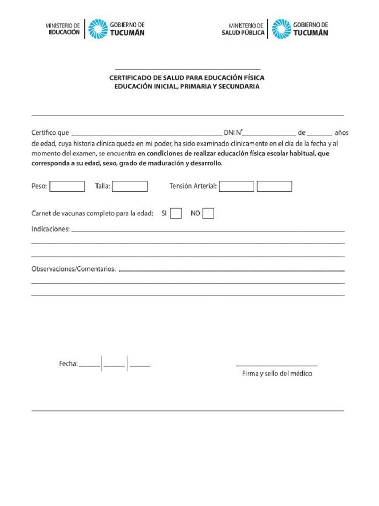 Certificado de Salud Escolar (Logo Ministerio) | PDF