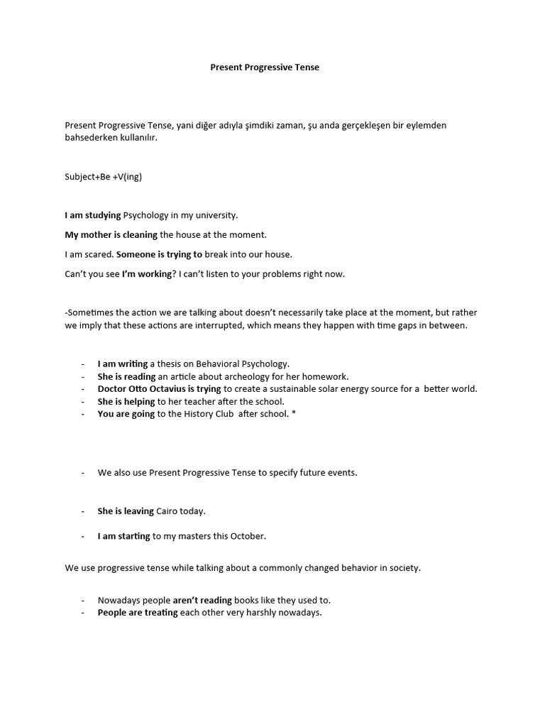 Present Progressive Tense Guide | PDF | Grammatical Tense | Verb