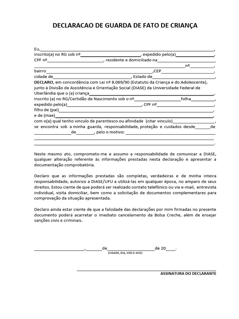 Declaração de Guarda | PDF