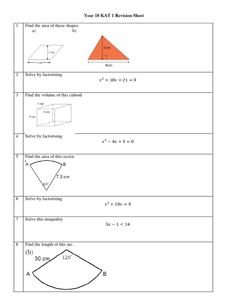 Year 10 Math Revision Guide | PDF