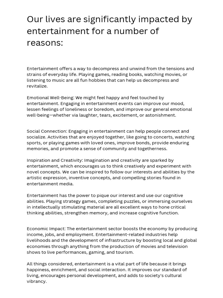 importance of entertainment | PDF