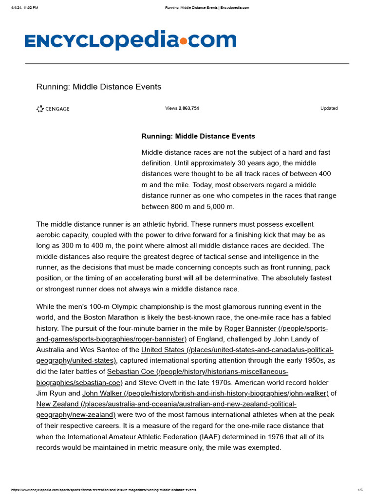 Running - Middle Distance Events | PDF | Running | Long Distance Running