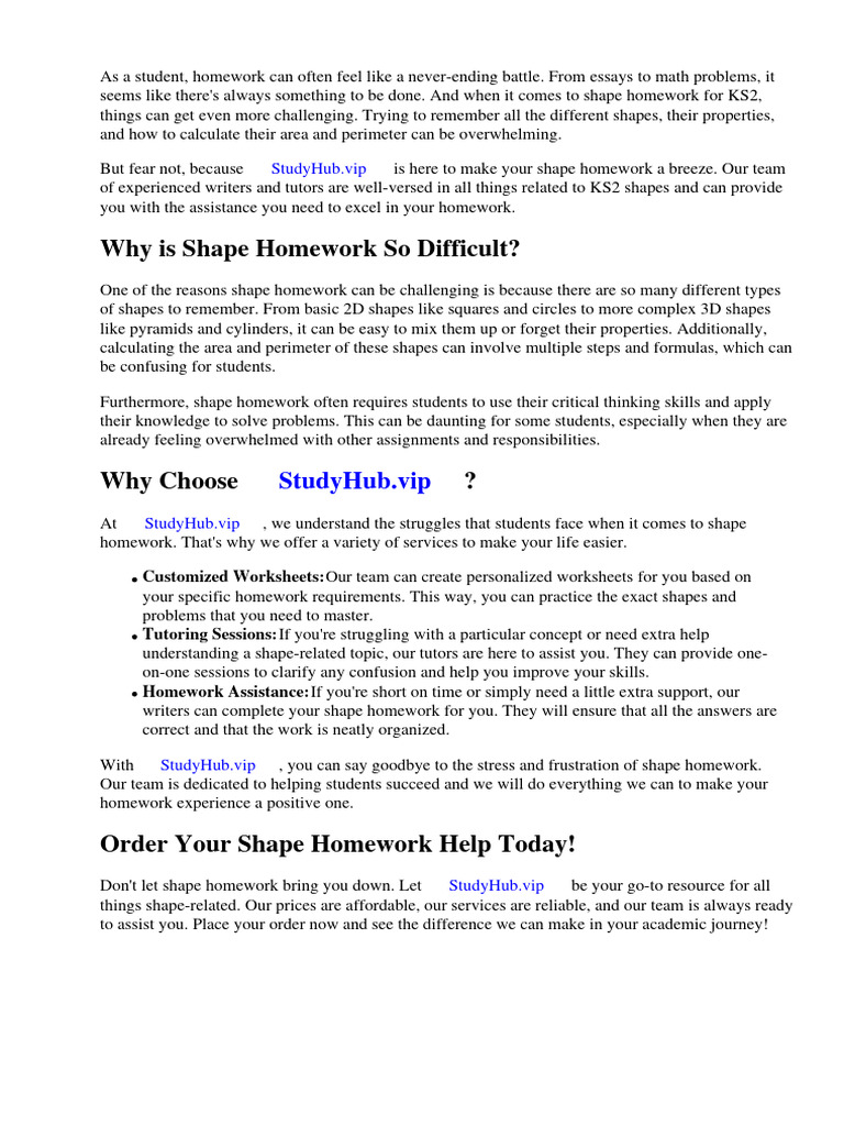 Shape Homework Ks2 Worksheet | PDF | Worksheet | Homework