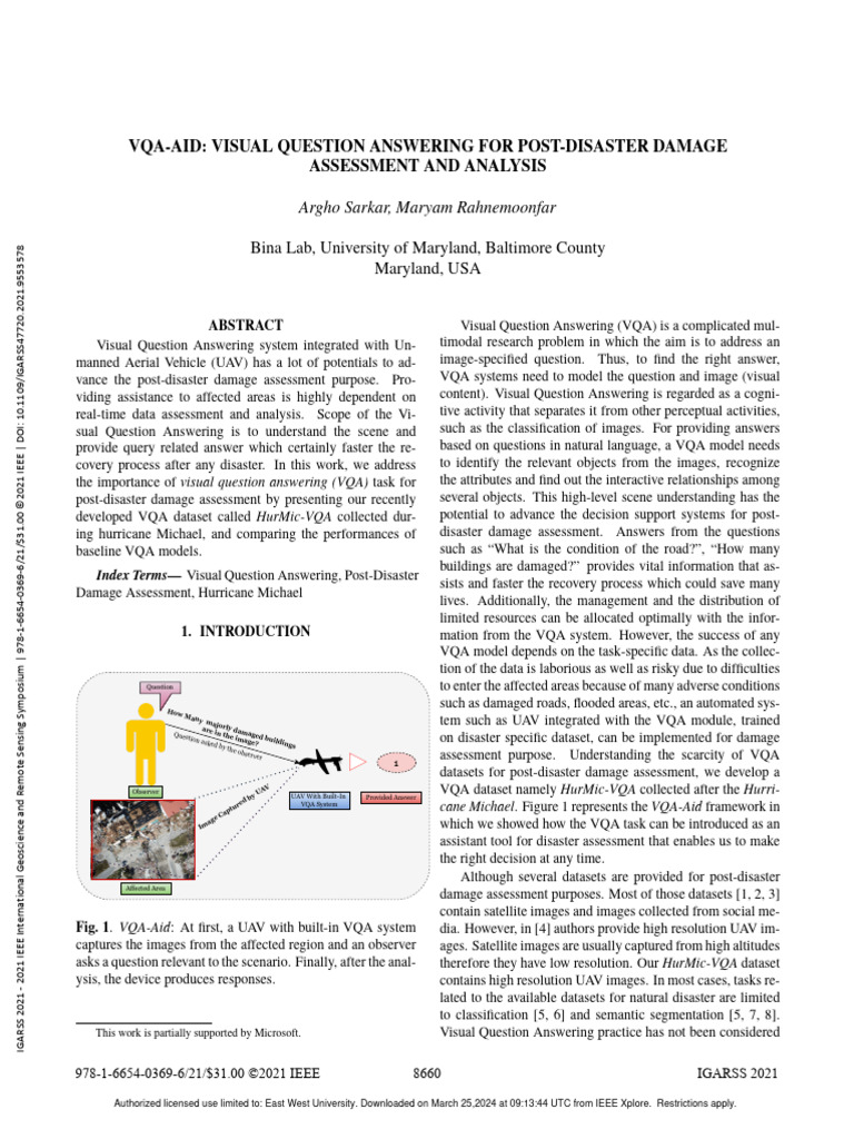 VQA-Aid Visual Question Answering For Post-Disaster Damage Assessment ...
