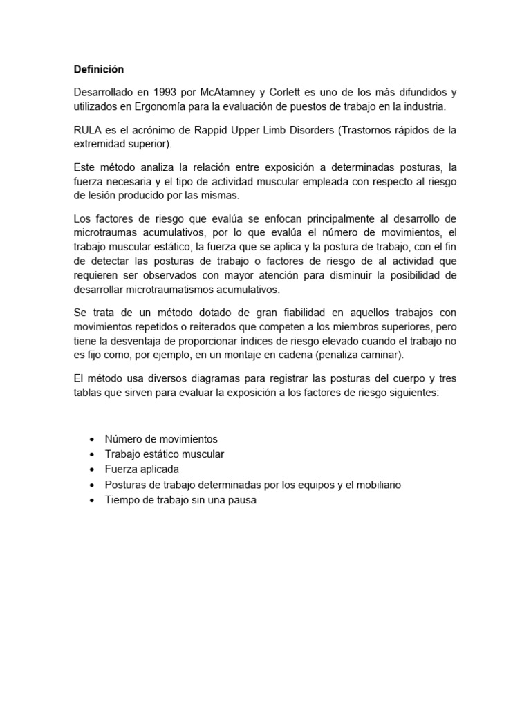 metodo RULA | PDF | Hombro | Factores humanos y ergonomía