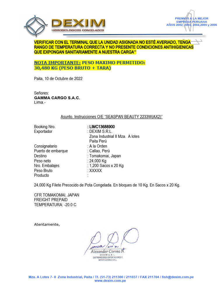 Nota Importante: Peso Maximo Permitido: 30,480 KG (Peso Bruto + Tara) | PDF