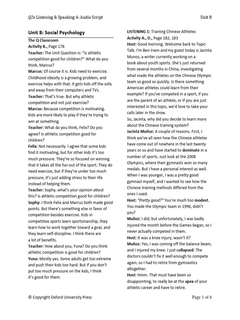 Q2e LS4 U08 AudioScript | PDF | Sports