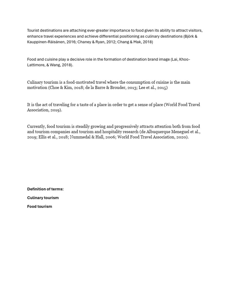 Definition of Terms: Culinary Tourism Food Tourism | PDF