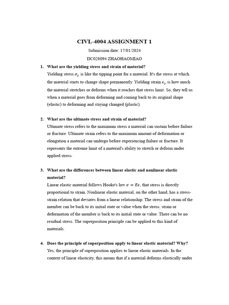 Assignment 1 | Download Free PDF | Deformation (Engineering) | Elasticity (Physics)