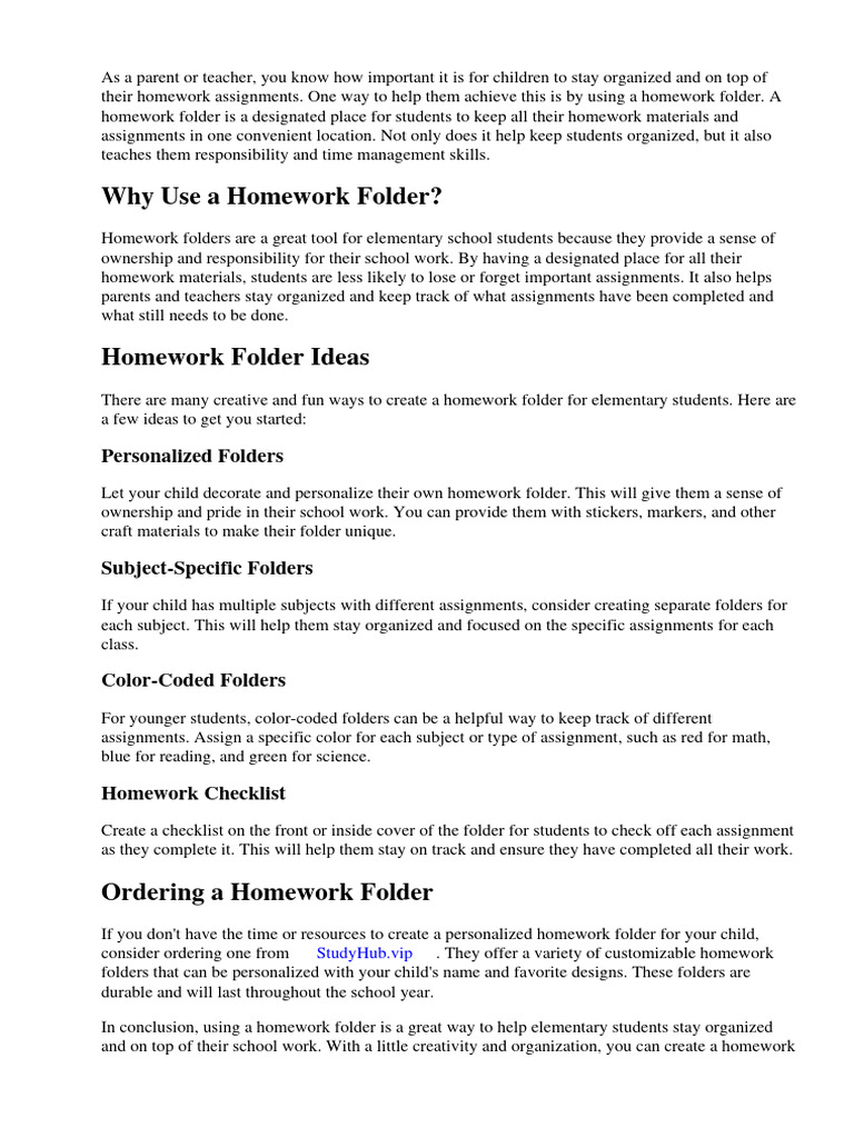 Elementary Homework Folder Ideas | PDF | Homework