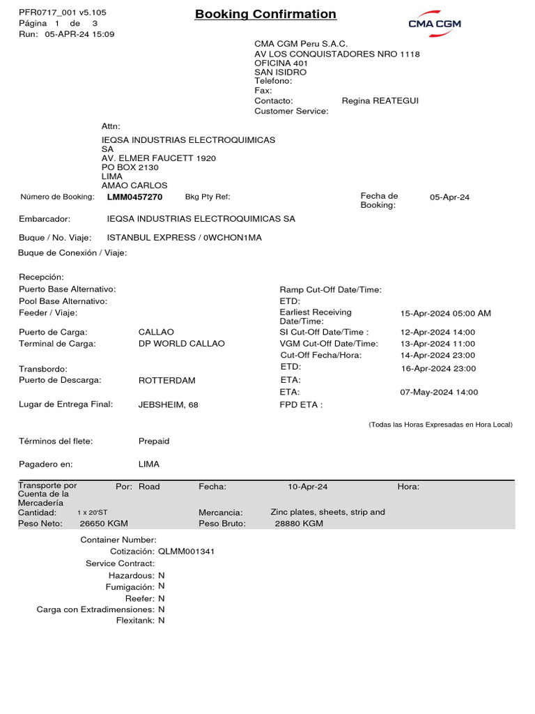 PDF Booking RGR | PDF | Cargo | Bill Of Lading