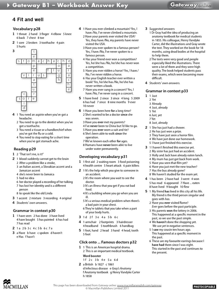 Gateway B1 - Workbook Answer Key Gatewayonline - Marwel1 | PDF