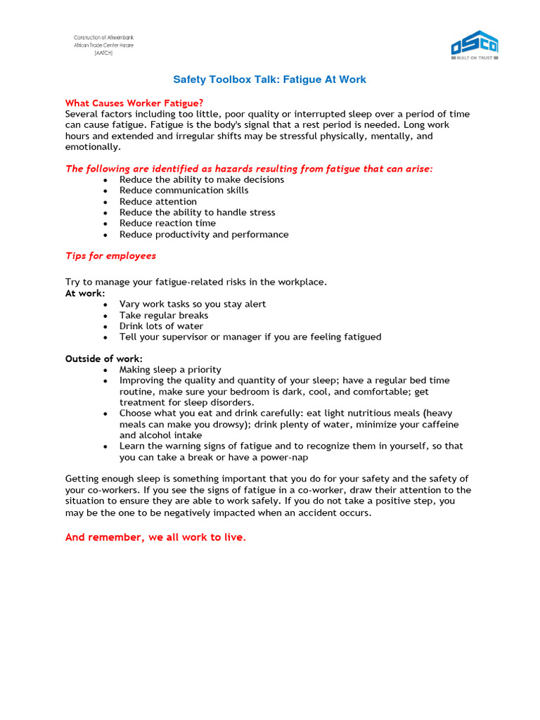 Managing Workplace Fatigue Safely | PDF | Self-Improvement | Wellness