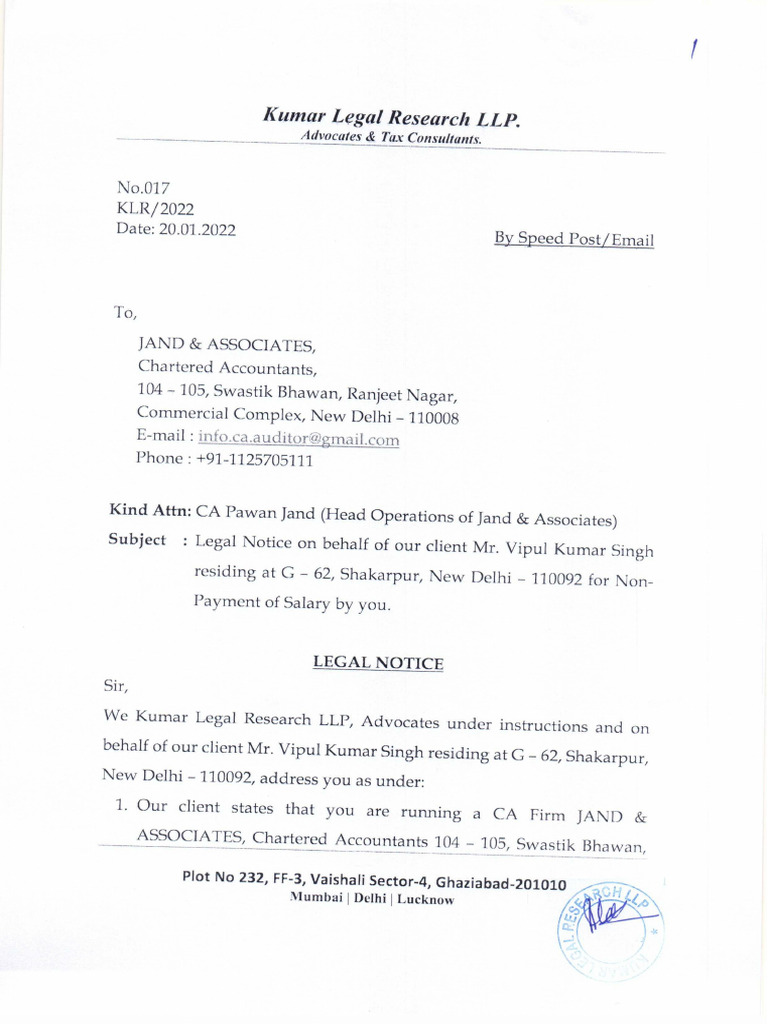 Legal Notice - Jand Associates | PDF