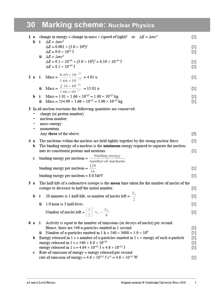 Nuclear Physics A Level Marking Scheme | PDF | Atomic Nucleus | Nuclear ...