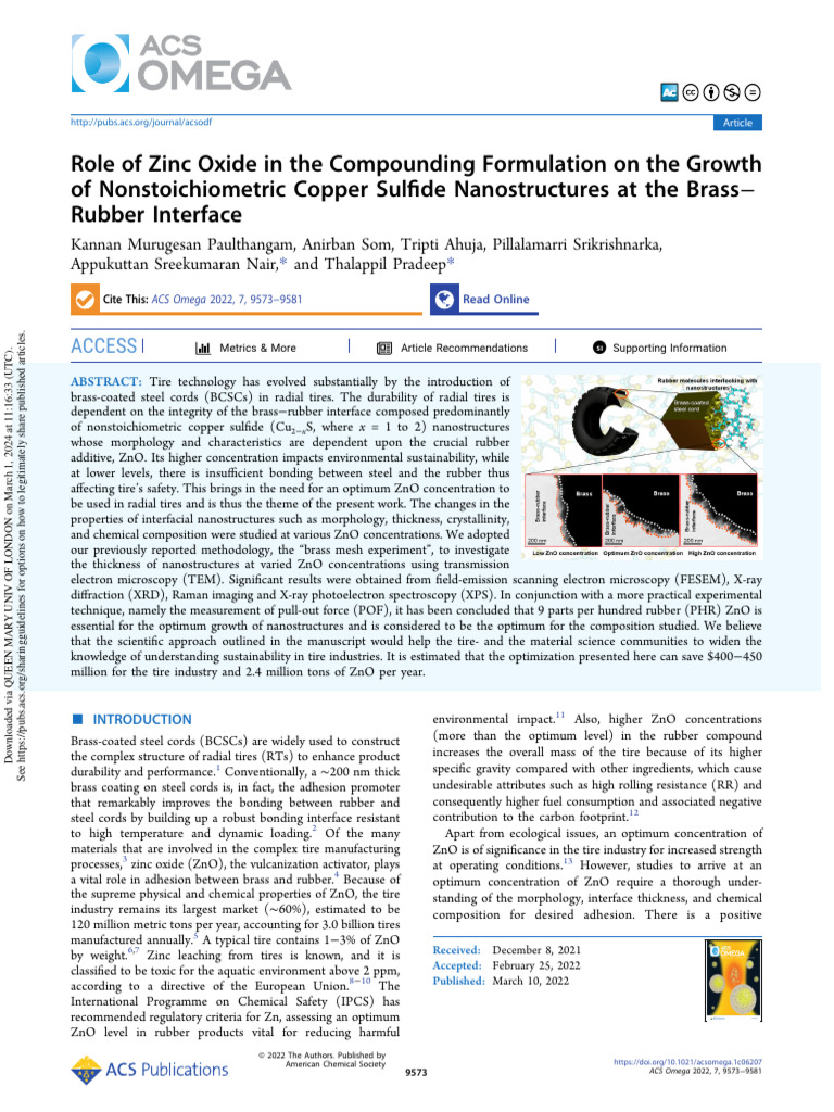 Paulthangam Et Al 2022 Role of Zinc Oxide in The Compounding ...