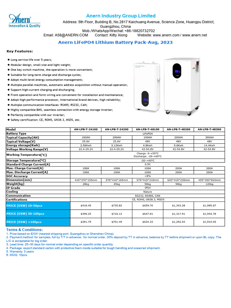 LiFePO4 Battery Packs by Anern | PDF | Lithium Ion Battery | Electrical ...