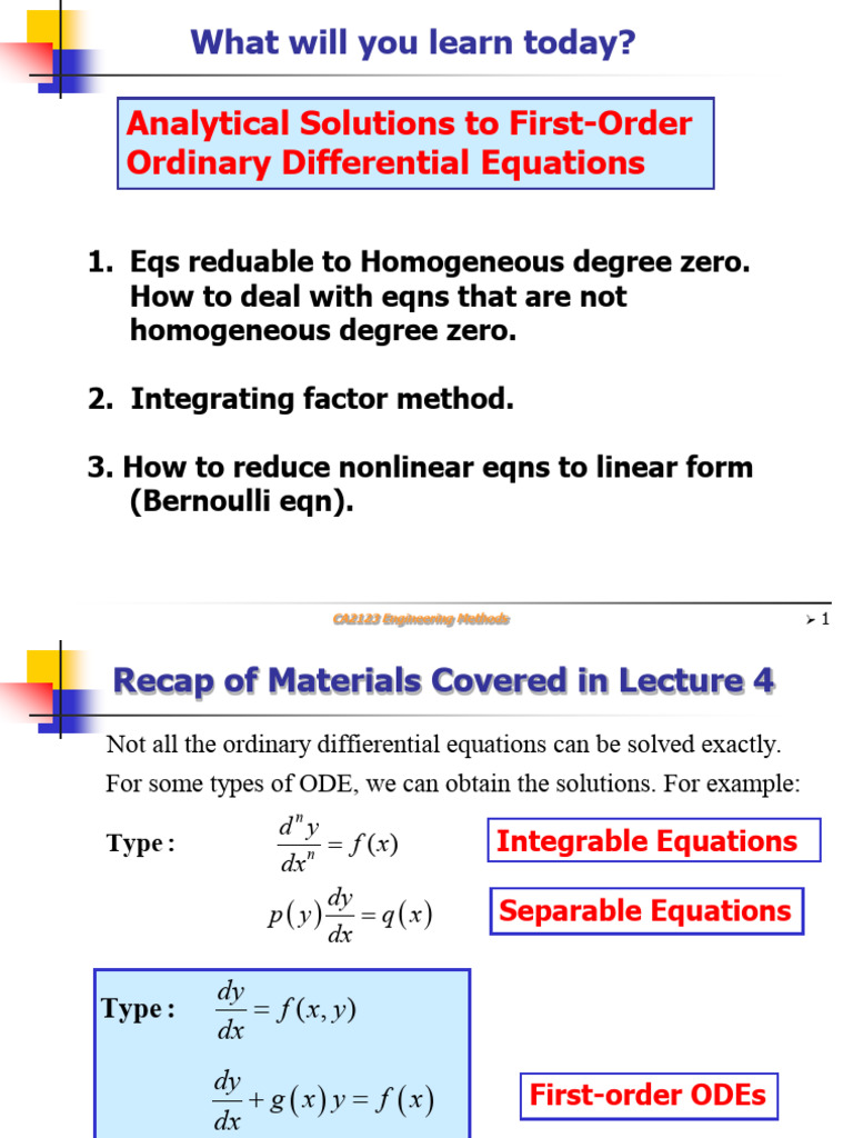 First-Order ODE Solutions Techniques | PDF | Ordinary Differential ...