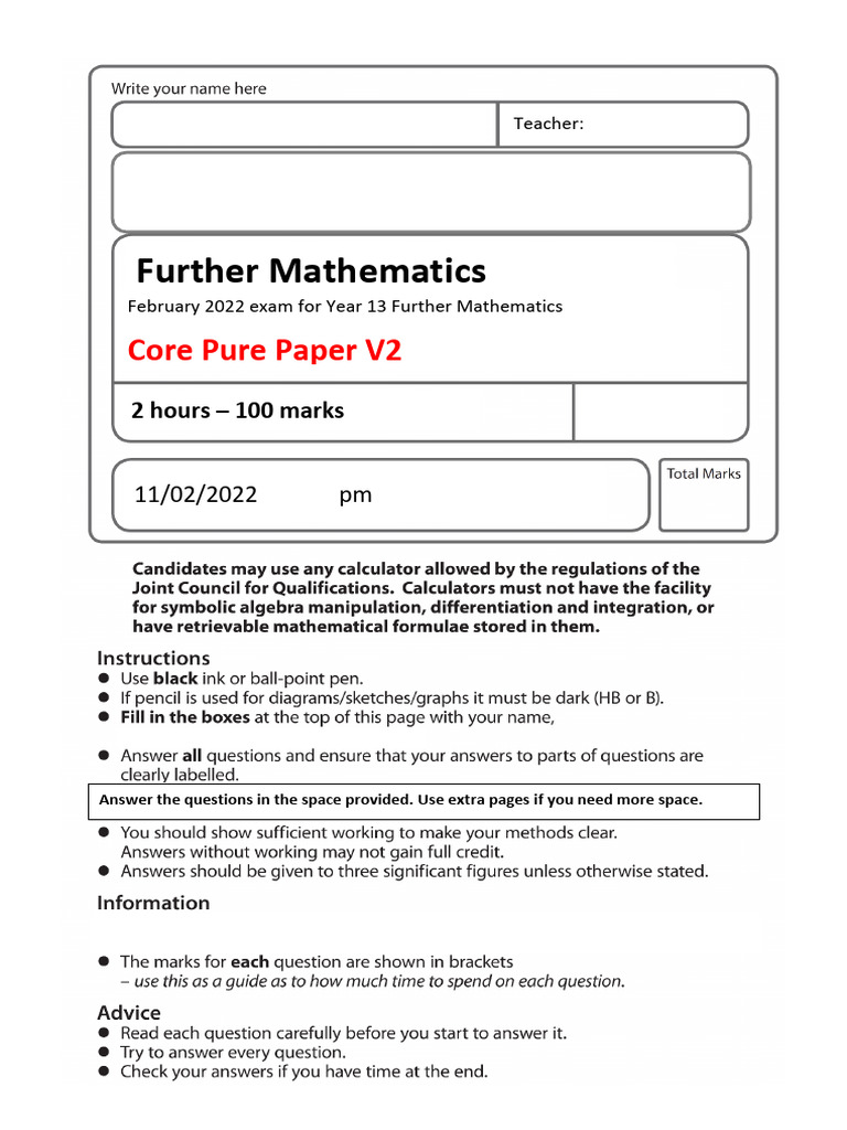 2022feb Core Pure v2 | PDF | Equations | Mathematical Objects