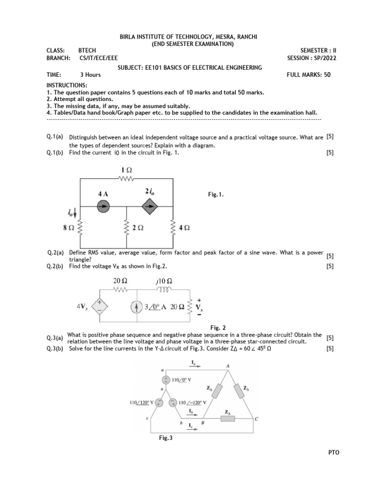 Ee101 Basics of Electrical Engineering (End - SP22) | PDF | Electrical Network | Computer ...