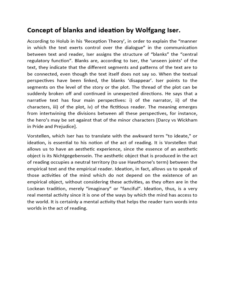Concept of Blanks and Ideation by Wolfgang Iser | PDF | Philosophy