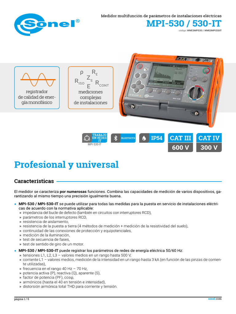 Folleto MPI-530 530-IT ES v2.03 | PDF | Energia electrica | Corriente eléctrica