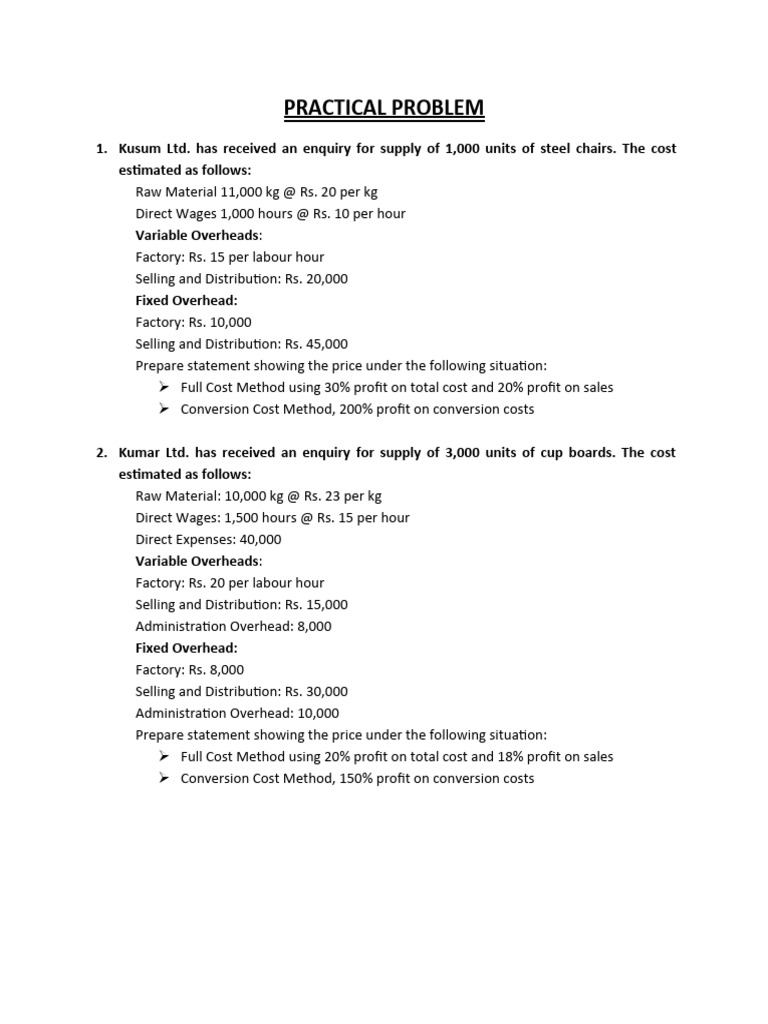 Problem of Pricing Method | PDF | Cost | Profit (Economics)