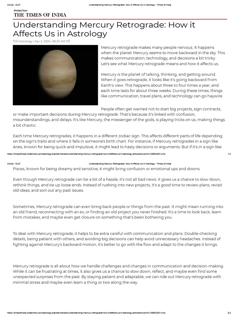 Understanding Mercury Retrograde_ How it Affects Us in Astrology - Times of India | PDF ...