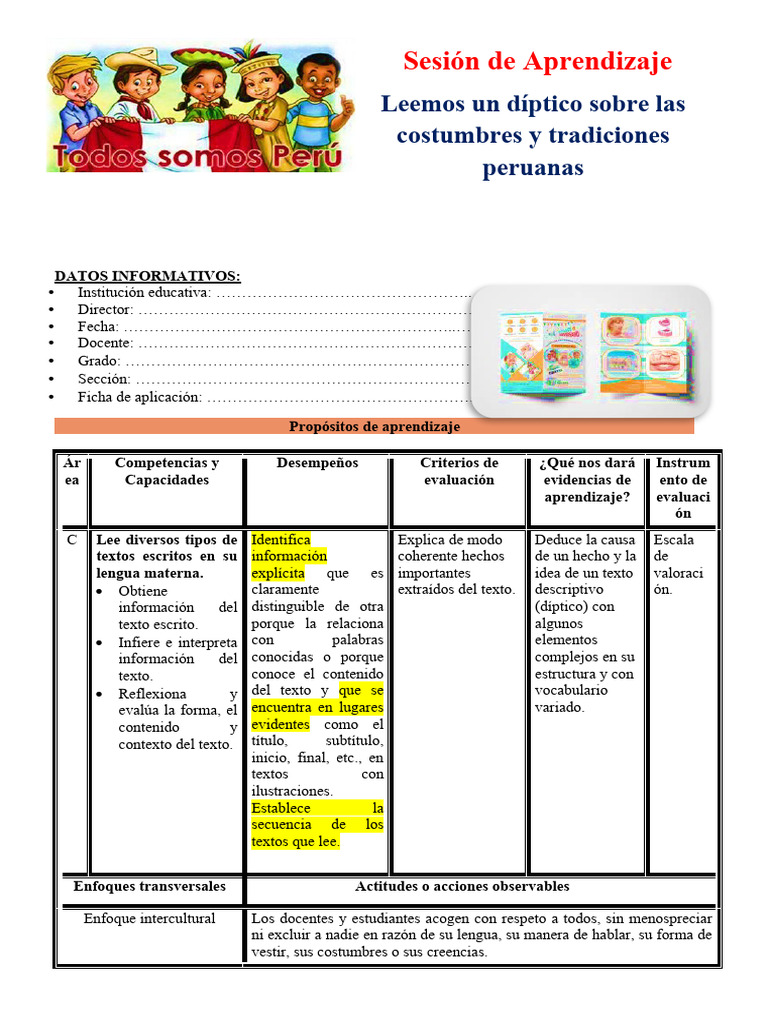 1° Material Día 1 Com Leemos Un Díptico Sobre Las Costumbres y ...