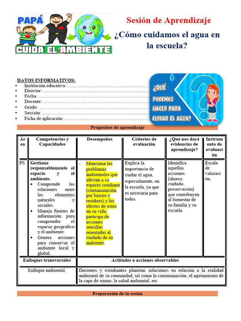 1° Material Día 1 PS Cómo Cuidamos El Agua en La Escuela Unidad 4 ...