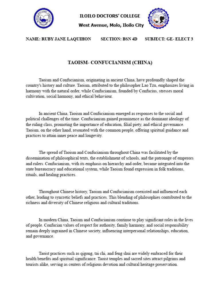 Taoism - Confucianism (China) | PDF | Confucianism | East Asian Religions