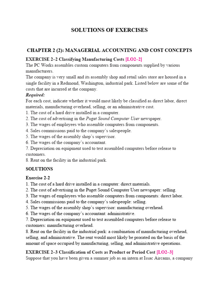 Solutions of Exercises - Management Accounting - Chapter 2 - 3 - 4 | PDF | Cost Of Goods Sold ...