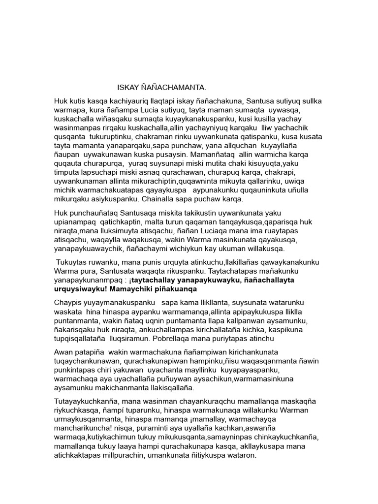 Cuento Iskay Ñañachamanta | PDF