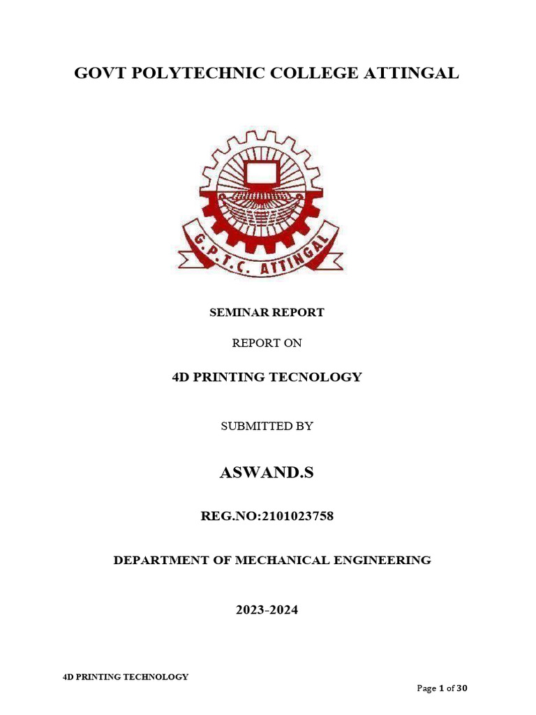 4D Printing Technology Seminar Report | PDF | Shape Memory Alloy | 3 D ...