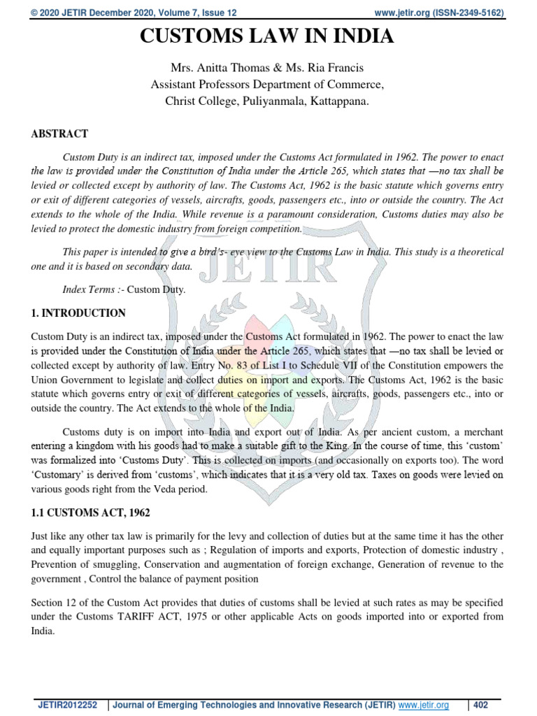 Overview of Customs Law in India | PDF | Dumping (Pricing Policy ...