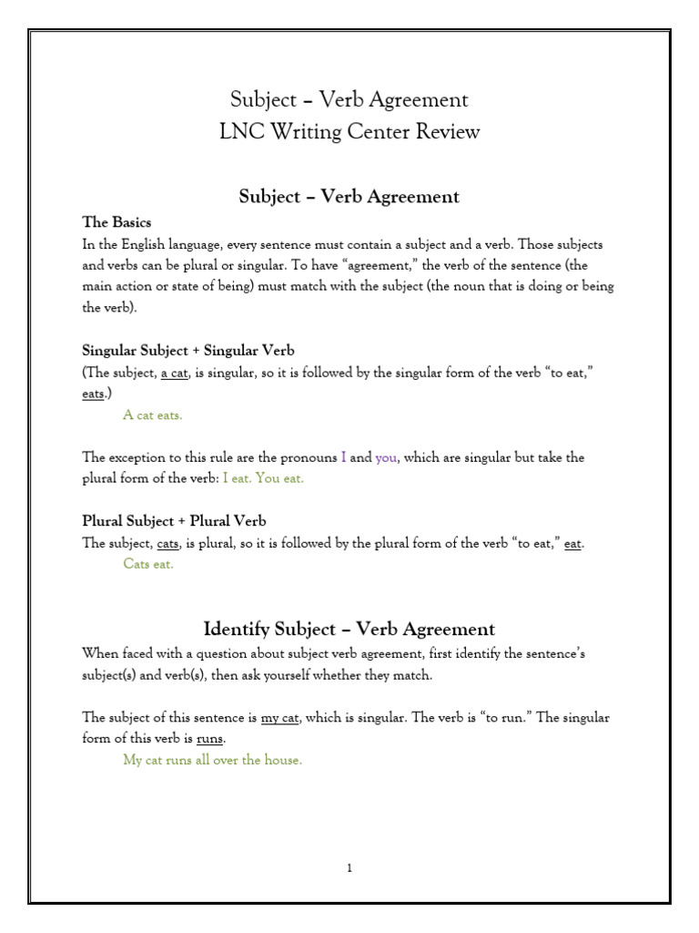 Pert Subject Verb Agreement Review | PDF | Grammatical Number | Plural