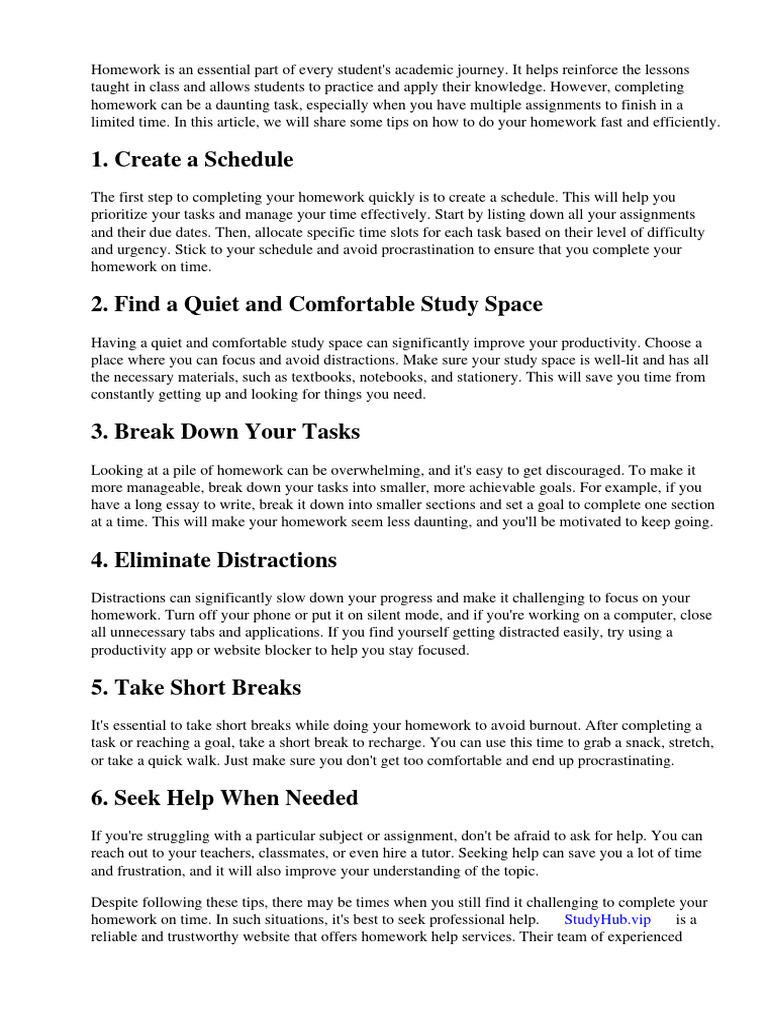 How To Do Your Homework Fast | PDF | Homework | Time Management