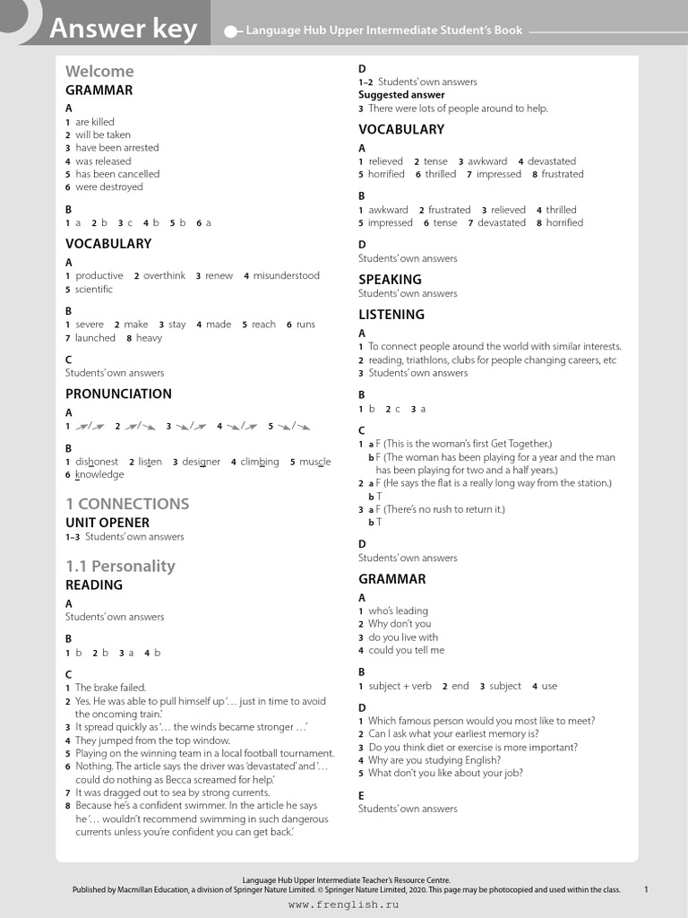 Language Hub Upper Intermediate Students Book Keys | Download Free PDF ...