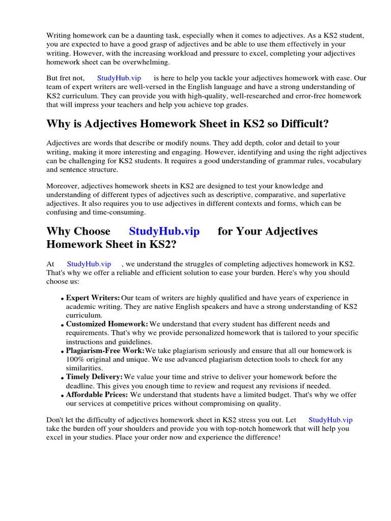 Adjectives Homework Sheet Ks2 | PDF | Adjective | Worksheet