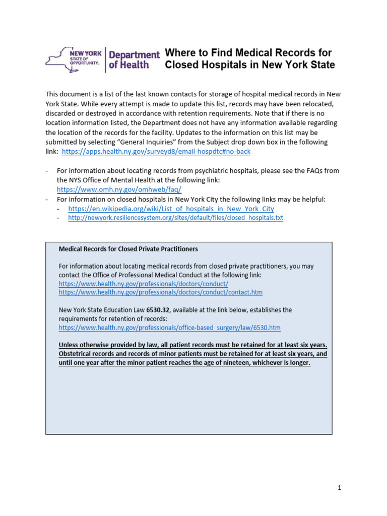 Medical Records From Closed Hospitals | PDF | Brooklyn | New York City