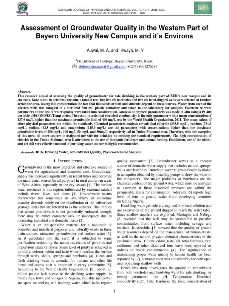 Groundwater Quality Assessment in Kano | PDF | Magnesium | Water