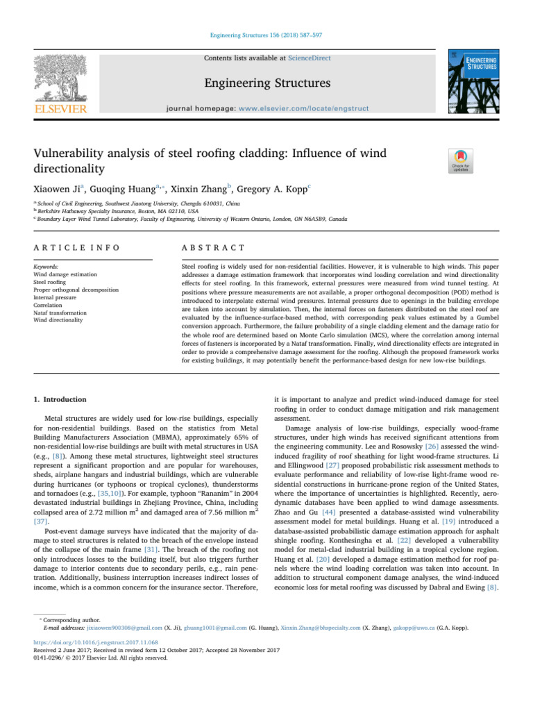 24 Vulnerability Analysis of Steel Roofing Cladding Influence of Wind ...