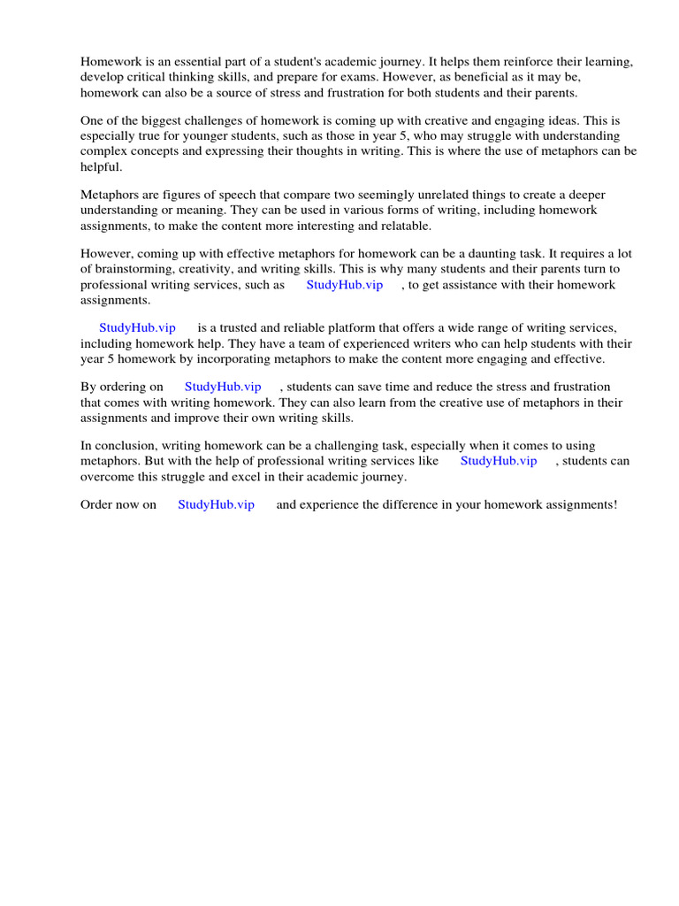 Metaphor Homework Year 5 | PDF | Metaphor | Homework