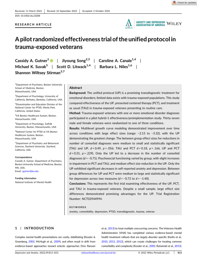 Depression and Anxiety - 2022 - Gutner - A Pilot Randomized ...