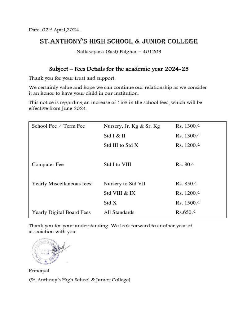 Fees Circular | PDF